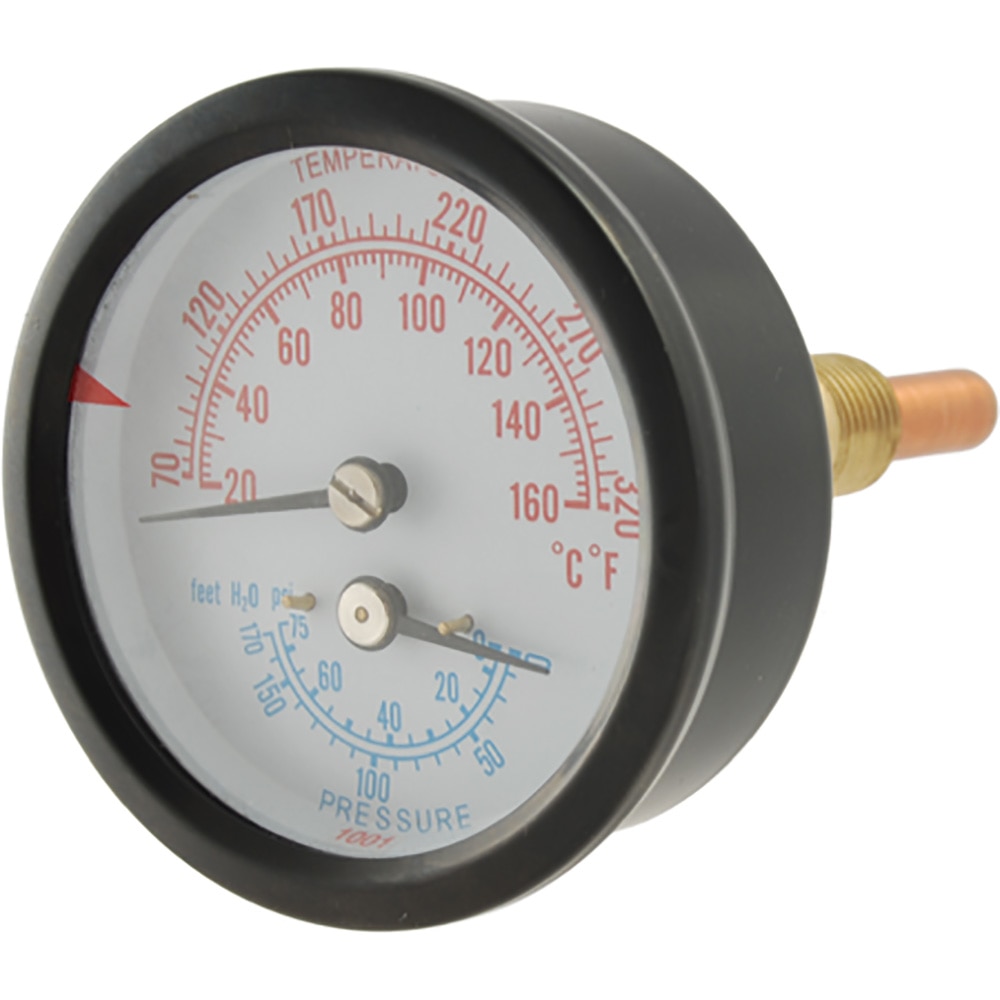 Utica Pressure/Temperature Combination Gauge- 1/4"MPT Bach Mount with Extended Probe